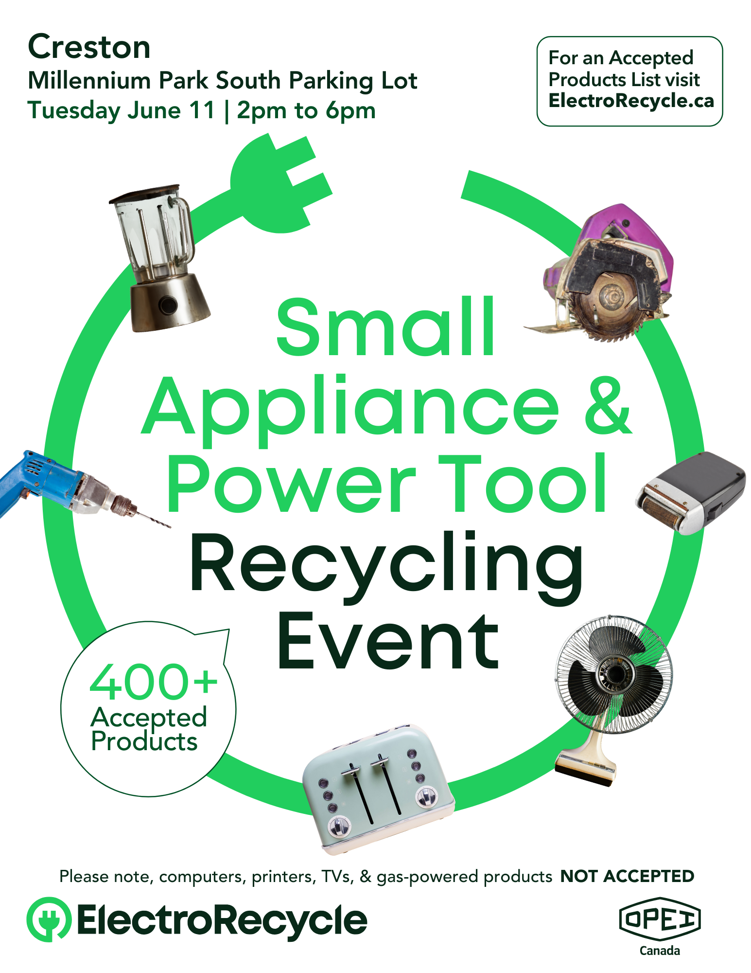 Small Appliance & Power Tool Recycling Event | Town of Creston